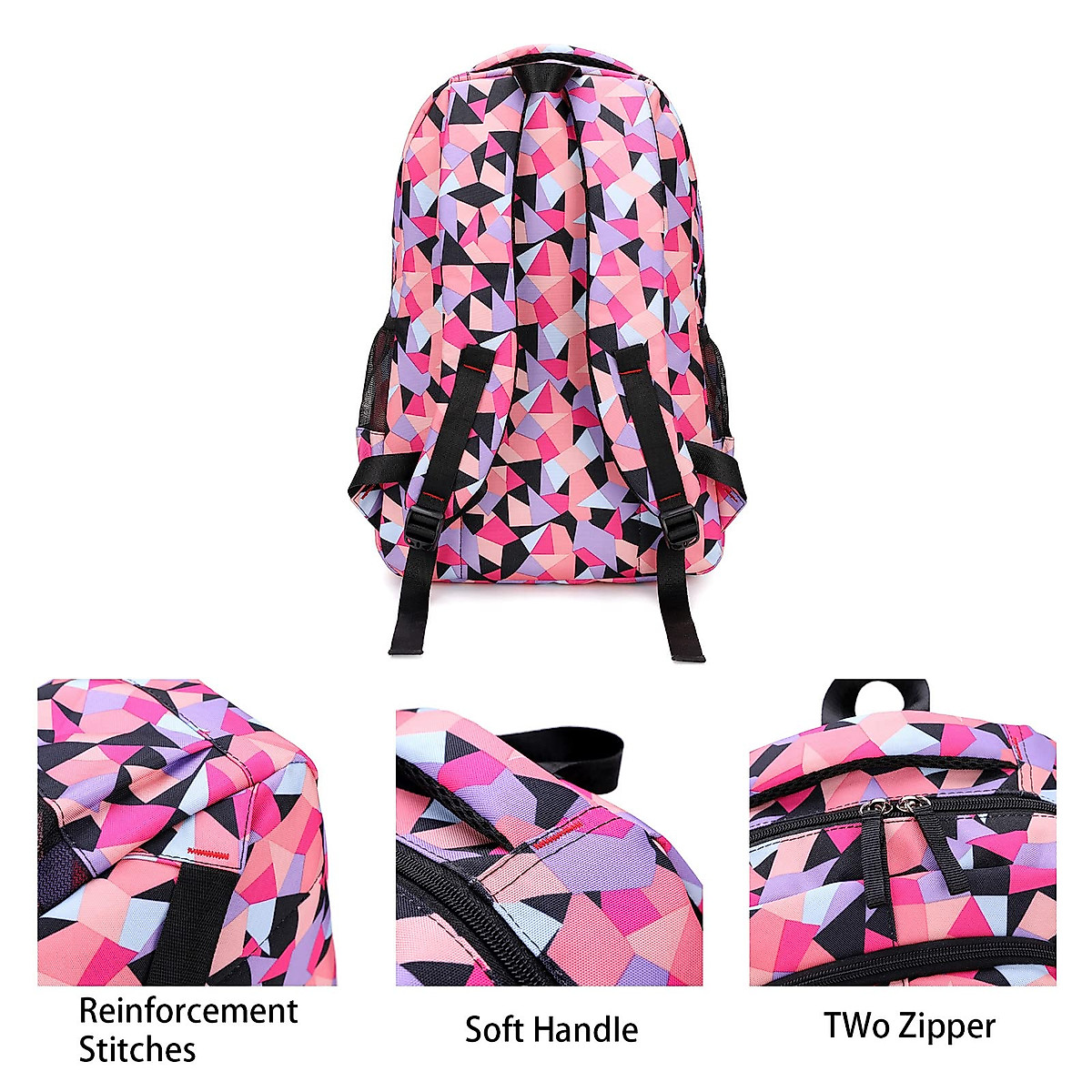 Kids' Backpacks Geometric Printed Children School Bag for Middle-Elementary School Book Bags for Girls-Boys Waterproof 3 in 1 Backpack Sets(Purple 35L)