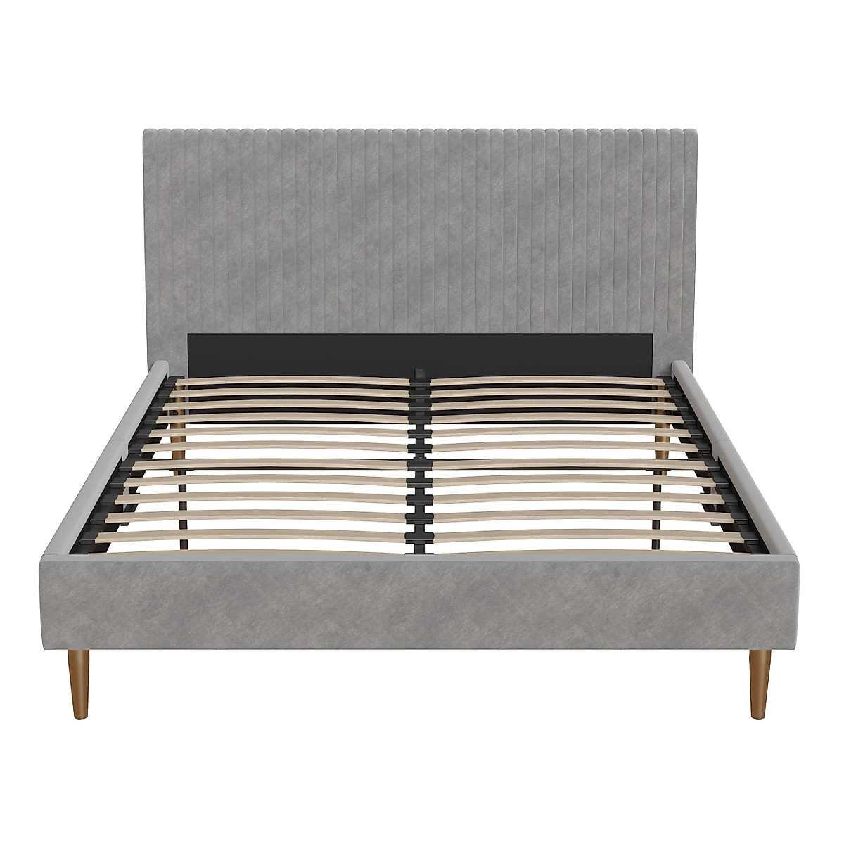 Mr. Kate Daphne Upholstered Bed with Headboard and Modern Platform Frame, Full, Light Gray Velvet