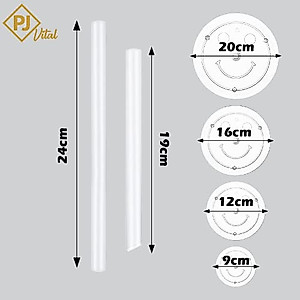 PJ Vital, Cake Dowels Stand, Plastic Cake Plates Set, 4 Cake Separator Plates With 20 Transparent Sticks Rods, 12 Stacking Pins, 3 Scrappers, Tiered Cake Party Supplies Kit. (Without Nozzles)