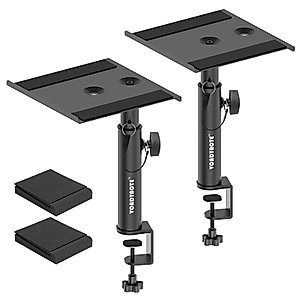 Vondynote Set of 2 Studio Monitor Stands Desktop Speaker Stands Height Adjustable 12" to 18" Speaker Stands with Desk Clamp