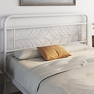 Topeakmart Queen Bed Frames Metal Platform Bed with Sparkling Star-Inspired Design Headboard and Footboard/13 Inch Underbed Storage/No Box Spring Needed/Sturdy Slat Support, White Queen Bed