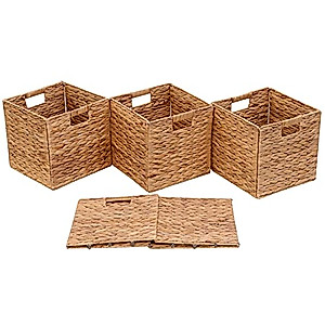 JGJCYO9 Storage Baskets Wicker Cube Baskets Rectangular Laundry Organizer,Foldable Handwoven Water Hyacinth,Set of 4 pcs Baskets for Home Office Room