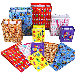 12 Pcs Kids gift bags, Large, Medium and Small Gift Bags Assortment for Birthday, Party Favors, celebrate (Assorted Sizes)