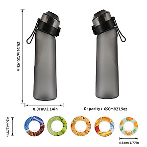 nezababy Water Bottle with Flavor Pods,Fruit Fragrance Water Bottle,Scent Water Cup,Sports Water Cup Suitable for Outdoor Sports (Black(650ML)+6Pcs)