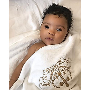 My Baptism Baby Christening Dedication White Blanket with Embroidered Cross Premium Soft Warm Cozy Coral Fleece Toddler, Infant or Newborn Receiving Blanket