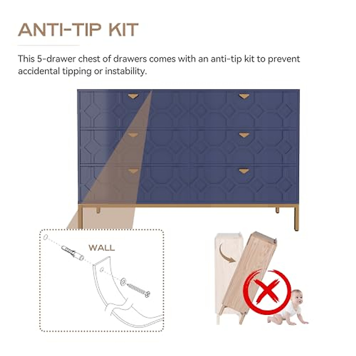 Clihome 6 Drawer Double Dresser, Sideboard with 6 Drawers Modern Chest of Drawers Wood Dresser for Living Room, Home Office, Entryway, Blue