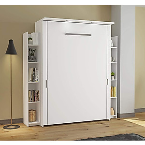 Bestar Lumina Full Murphy Bed with Shelves, Sleeping Arrangement with Storage, White