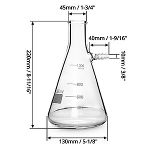 QWORK 1000ml Borosilicate Glass Filtering Flask with Tubulation, 1 Pack