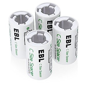 EBL C Size Battery Adapters, AA to C Size Battery Spacer Converter Case Use with Rechargeable AA Battery Cells - 4 Pack