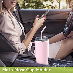 Zukro 50 oz Tumbler With Handle And Straw, Large Leak Proof Triple Wall Vacuum Insulated Stainless Steel Cup with Lid Fit in Cup Holder, Keeps Cold 30 Hours, No Sweat, Dishwasher Safe - Pink