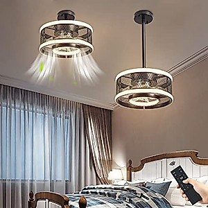 Atocif Bladeless Ceiling Fan with Light, Caged Ceiling Fan with LED Light, Ceiling Fans with Lights Remote Control, Dimmable, low-noise, Timing, for Bedroom, Living Room, Kitchen