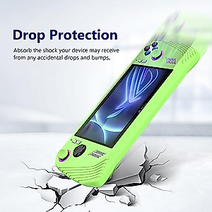 Silicone Protective Case for ASUS Rog Ally, Silicone Case Anti-Slip Shockproof Cover for ASUS Rog Ally Gaming Console with Non-Slip Thumb Grips (Glow Green)