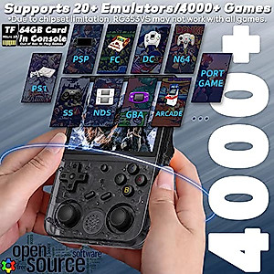 CredevZone RG353VS Handheld Game Console 3.5 inch IPS Retro Hand-held Gaming Consoles Hand Held Video Games Preinstalled with Customized System Multiplayer 5GWF BT4.2 RK3566 64GB Black Transparent