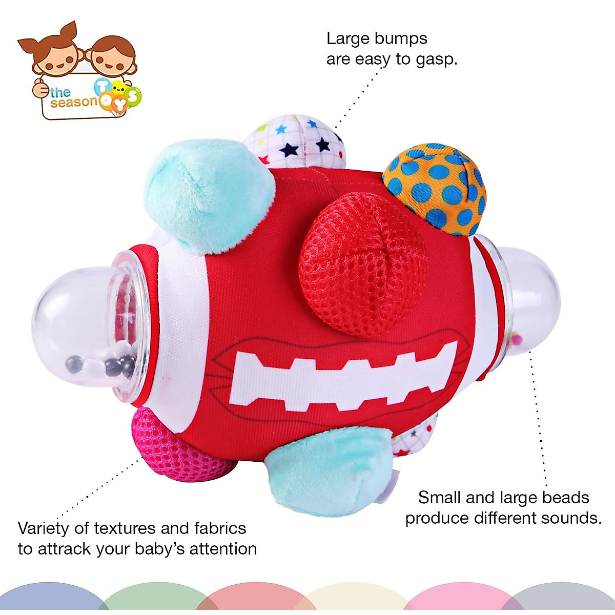 The Season Toys Football Bumpy Ball for Baby Cognitive Developmental, Baby Boys & Girls – Newborn to 36 Months Sensory Football Rattle Toy, Red
