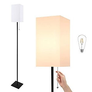 FIGDIFOR Floor Lamp, Floor Lamps for Living Room, Modern Standing Lamp Tall Lamp with Square Linen Shade, Simple Design Floor Lamp for Bedroom, Office, Kids Room, Reading Room, Bulb Included, Black