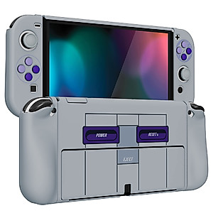 PlayVital AlterGrips Protective Slim Case for Nintendo Switch OLED, Ergonomic Grip Cover for Joycon, Dockable Hard Shell for Switch OLED w/Thumb Grip Caps & Button Caps - Classics SNES Style