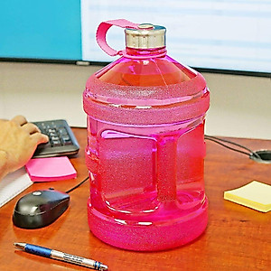 1 Gallon BPA Free Plastic Water Bottle for Cold Liquids With Attached Leak Proof Screw Lid - For Gym Office Daily Use, Pink