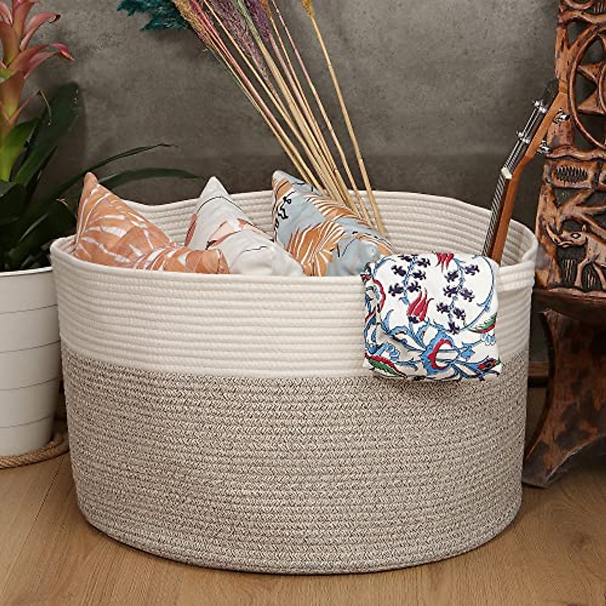 HETAPEAK XXXL Cotton Rope Basket, Natural Cotton Rope Storage Basket, Laundry Basket, Toys storage, Laundry Organizer, storage bins 21.7" x 21.7" x 13.8"