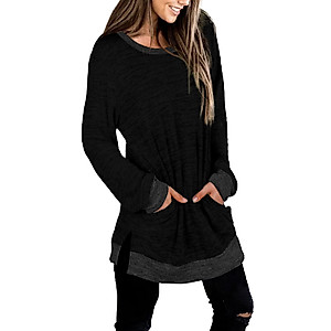 XIEERDUO Black Crew Neck Sweatshirt Womens Lightweight Sweater Tunic Long Sleeve Tops Fall XL