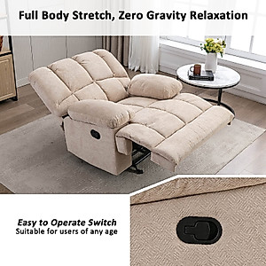 Dreamsir Oversized Rocker Recliner Chair, Manual Recliner Single Sofa Couch, Soft Fabric Overstuffed Rocking Chair for Living Room, Theater Seating for Big Man, Sandy