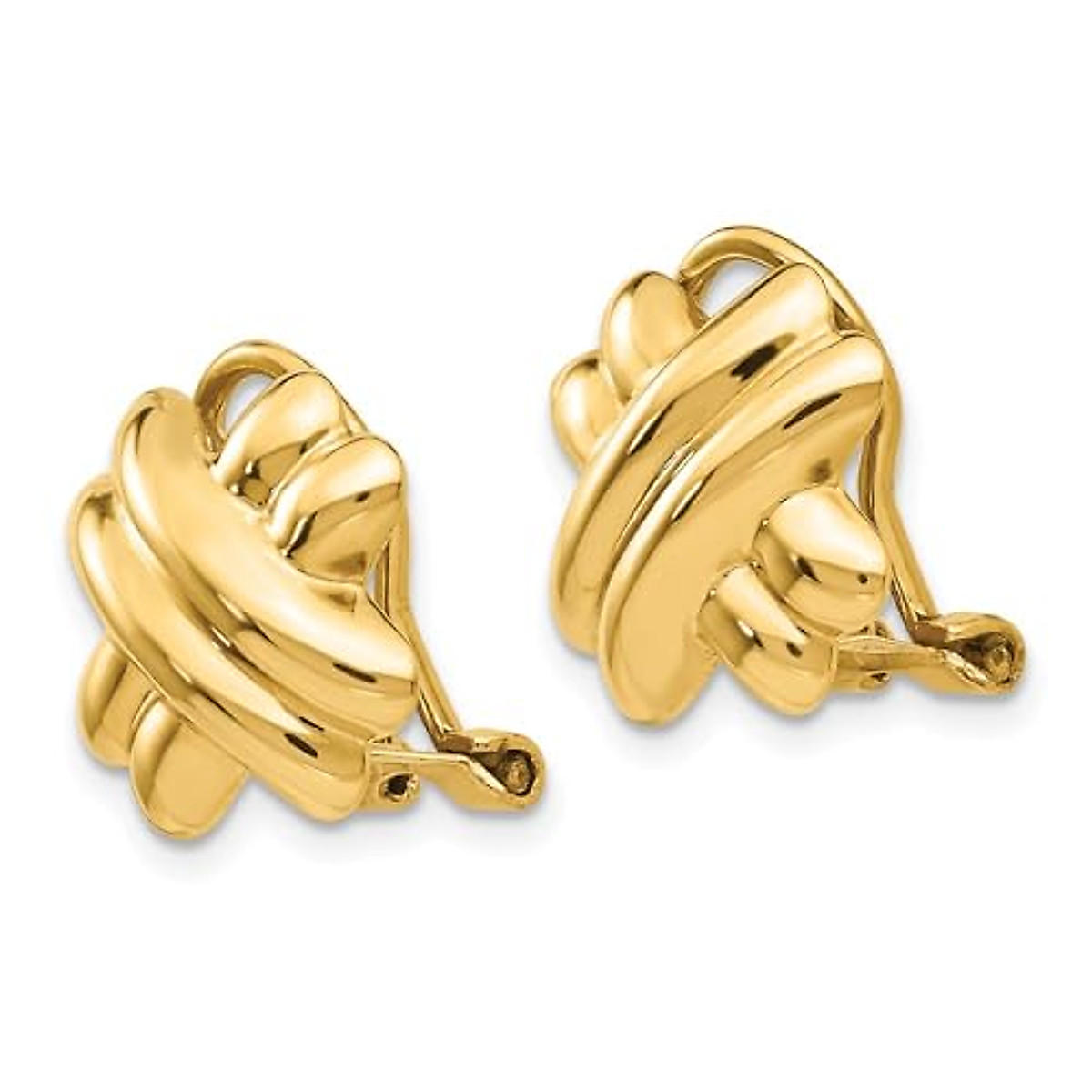 14K Yellow Gold Non Pierced Clip On Crisscross Stud Earrings
