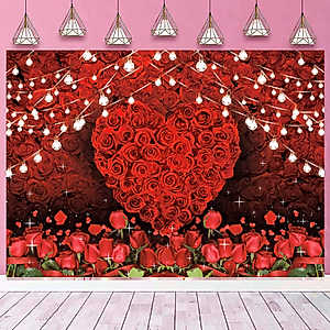 Red Rose Flower Wall Backdrop Floral Photography Background for Wedding Bridal Shower Adults Women Birthday Party Cake Tables Decoration Studio Props Banner (7X5FT(82x59inch))