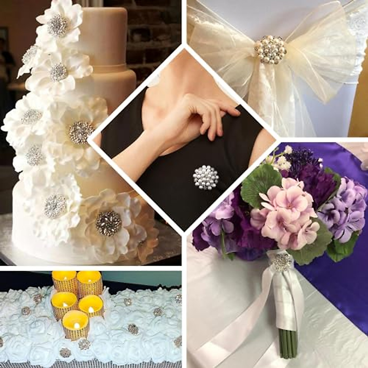 Efavormart 5 Pcs Assorted Gold Plated Pearl and Rhinestone Crystal Rhinestone Brooches Floral Sash Pin Brooch Bouquet Decor