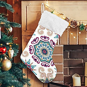 Kigai Christmas Stockings Bohemian Ceramic Style Large Candy Stockings Stuffers Kids Cute Xmas Sock Decorations 1PC for Home Holiday Party 12" x18"