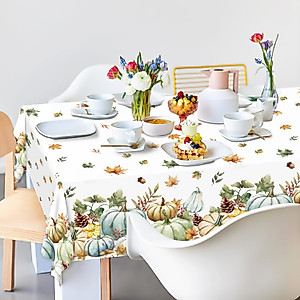 Oigco 3 Pcs Fall Tablecloth Watercolor Pumpkin Thanksgiving Tablecloth Fall Harvest Leaves Table Cover Set for Autumn Thanksgiving Party Supplies, 54 x 108 Inch