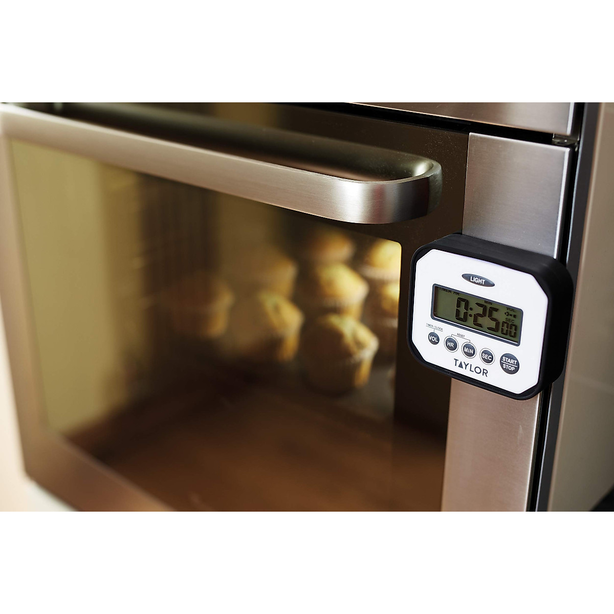 Taylor Pro Kitchen Timer, Water-Resistant Digital Timer, Heavy Duty, Countdown Clock, White,9 x 8 cm