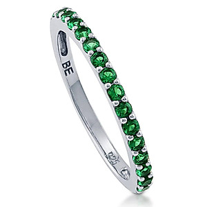 BERRICLE Sterling Silver Simulated Emerald Pave Set Cubic Zirconia CZ Stackable Fashion Half Eternity Ring for Women, Rhodium Plated Size 8