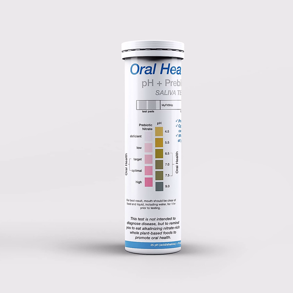 pH and Prebiotic Nitric Oxide Test Strip by MyFitStrip - Track and Monitor Saliva Alkalinity and Prebiotic Nitrate for a Healthy Oral Microbiome - 25 Self Care Saliva Strips