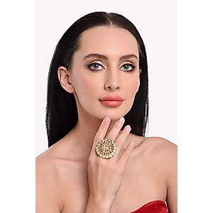 Efulgenz Indian Jewelry Rings for Women Crystal Kundan Rings for Women Antique Round Faux Pearl Crystal Kundan Bollywood Adjustable Big Finger Ring for Women