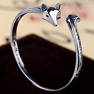 Fox Bracelet Rune Symbol Animals Adjustable Bangle Cute Lovely Fox Tail Wrap Cuff Bracelets Best Gift for Fox Lover Gifts Women Friend Jewelry-A silver purple eye
