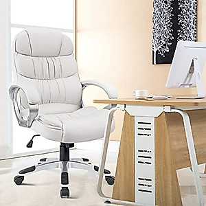 Homall Office Chair High Back Computer Chair Desk Chair, PU Leather Adjustable Height Modern Executive Swivel Task Chair with Padded Armrests and Lumbar Support (White)