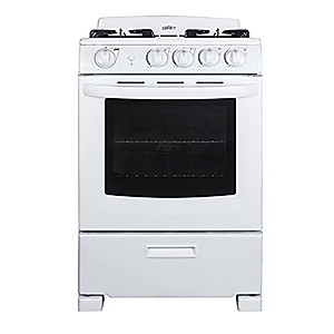 Summit RG244WS 24"" Freestanding Gas Range with 2.9 cu. ft. Oven Capacity Electronic Ignition High Backguard Broiler Drawer Continuous Grates and Safety Brake System for Oven Racks in White