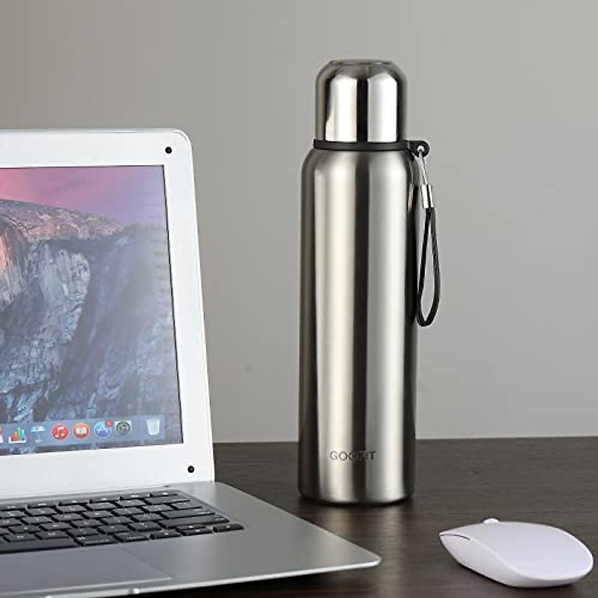 GOOFIT Insulated Thermos with Cup Outdoor Sports Stainless Steel Thermos Vacuum Sealed Coffee Bottle Travel Mug Thermos Flask BPA Free Keeps Cold 24H Hot 24H 27Oz Silver