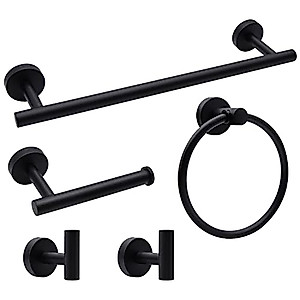 5/10/20pcs Bathroom Hardware Set, Matte Black/Brushed Nickel/Brushed Gold Bathroom Hardware Set, Including 16" Hand Towel Bars, Toilet Paper Holders, Towel Rings, Robe Towel Hooks (5pcs, Black)