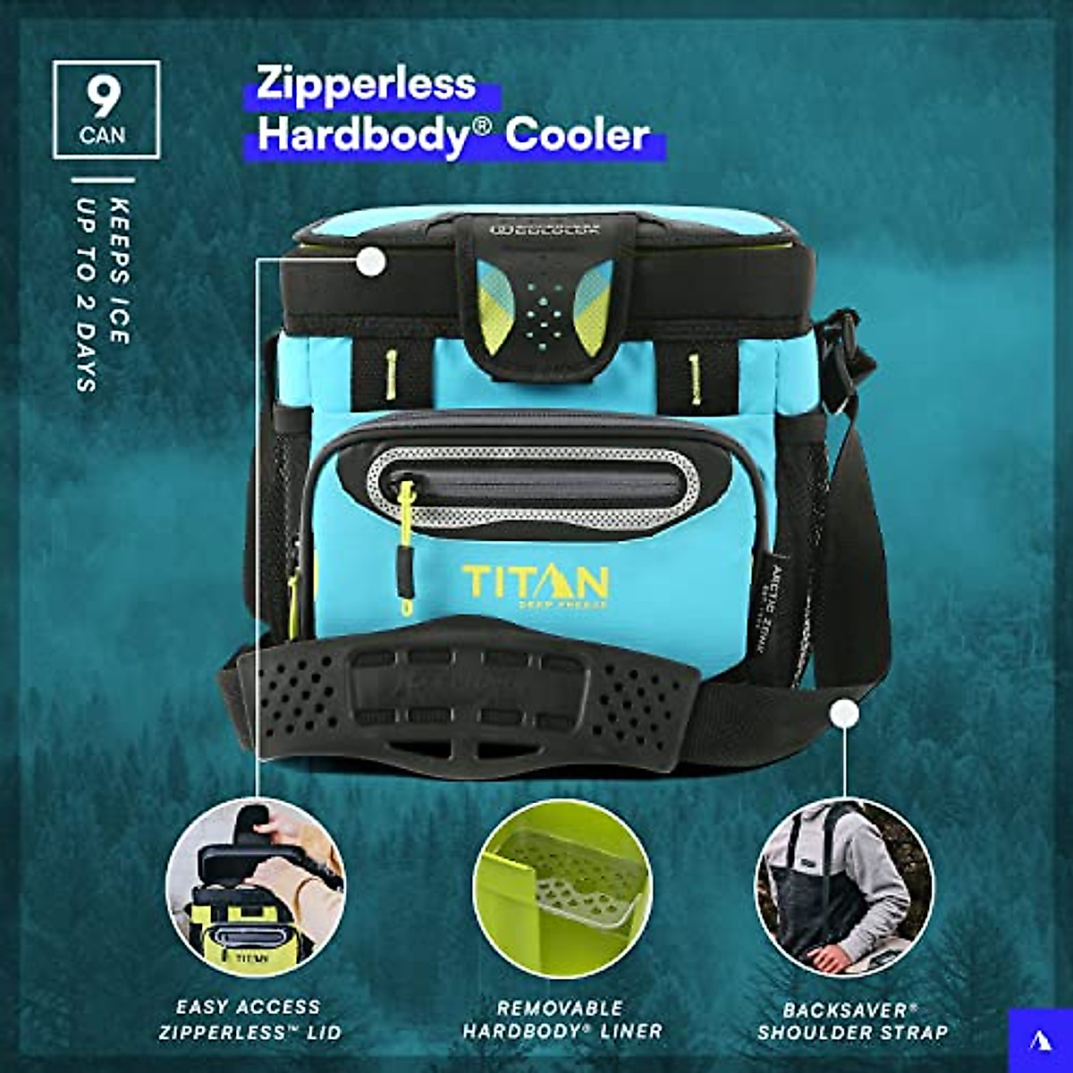Arctic Zone Titan Deep Freeze Cooler - 9 Can Zipperless Hardbody Cooler - Deep Freeze Insulation, HardBody Liner, and SmartShelf
