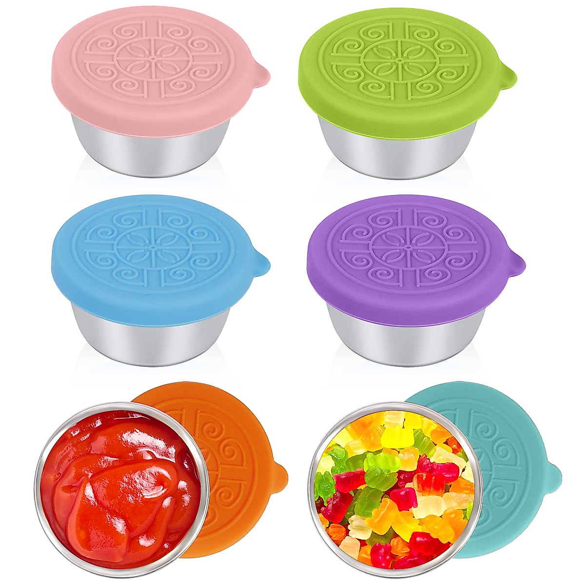 6 Pieces Metal Salad Dressing Containers To Go, Fits in Bento Box for Lunch, 1.7oz Small Condiment Containers with Lids, Premium Silicone, Leakproof Lids for Condiments Snacks Dipping Sauce