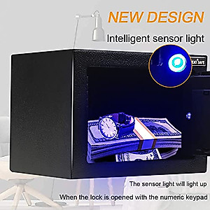 JUGREAT Safe Box with Sensor Light,Electronic Digital Securit Safe Steel Construction Hidden with Lock，Wall or Cabinet Anchoring Design for Home Office Hotel Gun Passport Cash（Black）