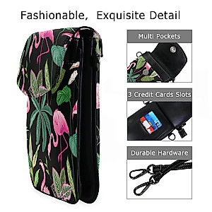 Women Leather Crossbody Bag Flamingo Cell Phone Credit Card Shoulder Bag
