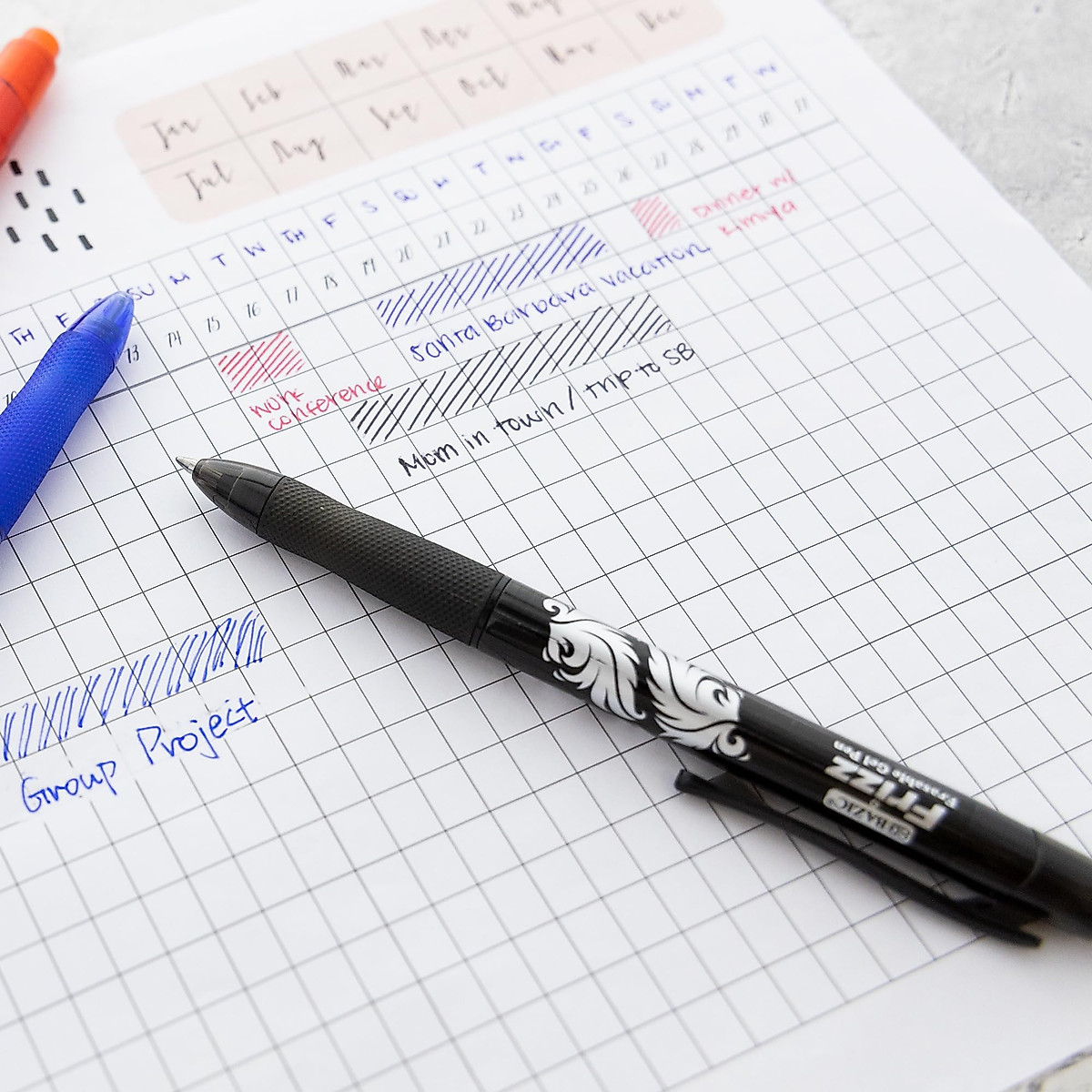 BAZIC Frizz Erasable Gel Pen 0.7mm Black Color, Retractable Clicker Fine Point Inks Pens for Gift Office School, 144-Packs