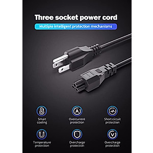 Mickey Mouse 6FT AC Power Cord Replacement for Epson WF-2830, WF-4740 & More, C5 to NEMA 5-15P, 1Pack