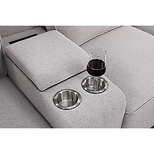 WOODRK Upholstered Sectional Sofa Set with Ottoman and Mobile Armless Chairs, Linen Couch with 2 Cup Holders, USB Ports and Storage Space, for Living Room, Apartment, Light Gray