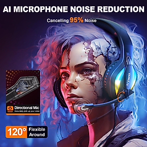 Krysenix PG1 Gaming Headset with Microphone for PS4, PS5, PC, Switch, Xbox, Gaming Headphones with RGB Light, Computer Headset with Mic & 3.5mm Jack