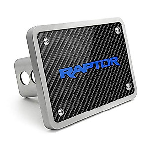 iPick Image Made for Ford F150 Raptor 2017 to 2018 in Blue Black Carbon Fiber Texture Plate Billet Aluminum 2 inch Tow Hitch Cover