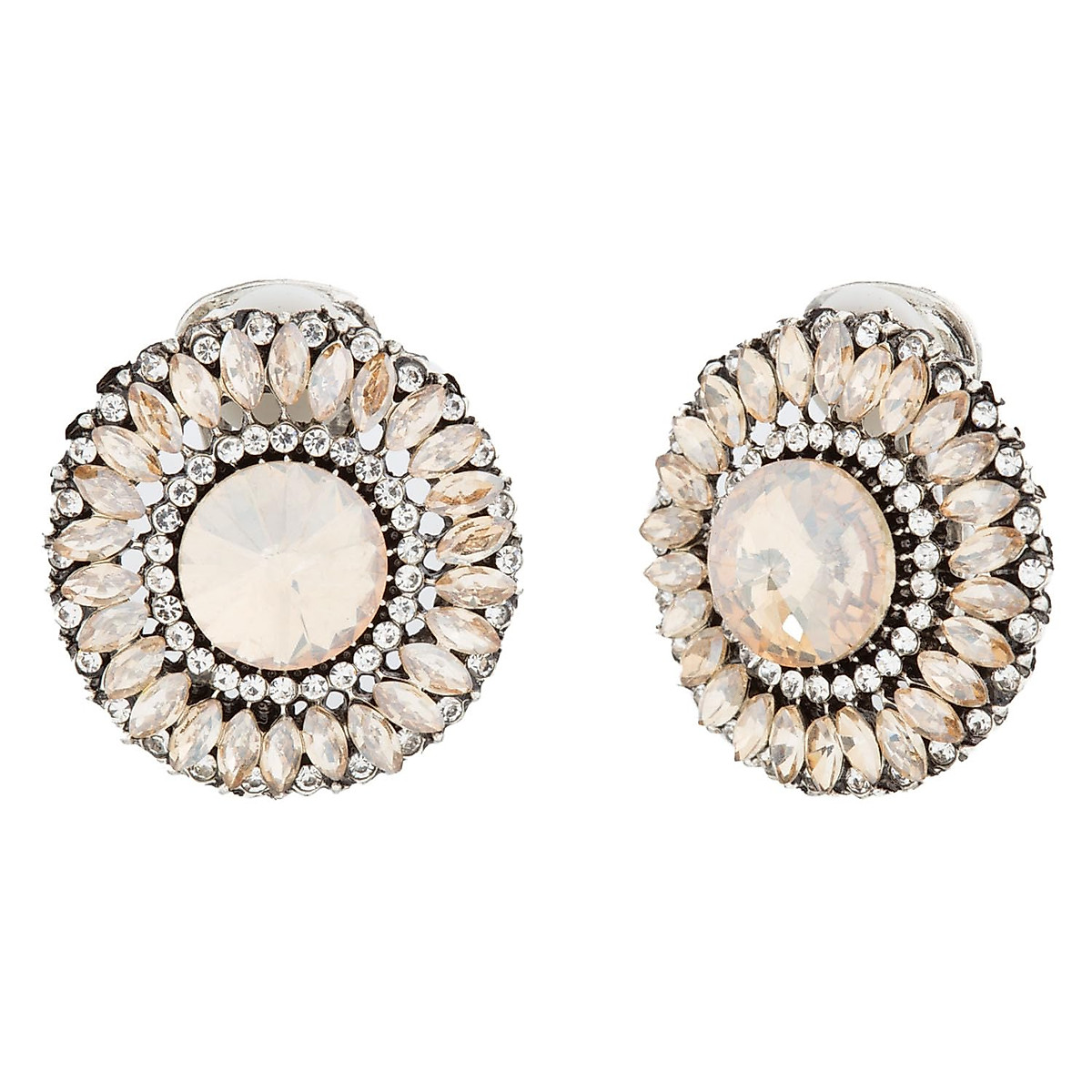 Badgley Mischka Antiqued Finish Round Champagne Rhinestone Clip On Earrings for Women