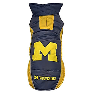 NCAA Michigan Wolverines Puffer Vest for Dogs & Cats, Size Large. Warm, Cozy, and Waterproof Dog Coat, for Small and Large Dogs/Cats. Best Collegiate Licensed PET Warming Sports Jacket