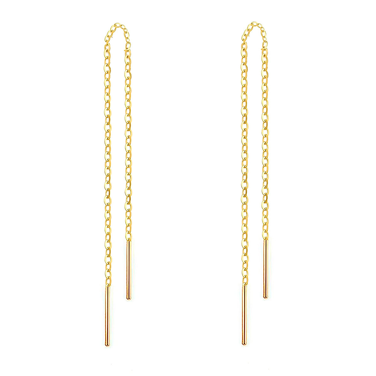 14k Gold Earrings For Women Dangle Earrings Drop Thread Dangling Earrings Minimalism Dipped Long Chain Earring (Gold)